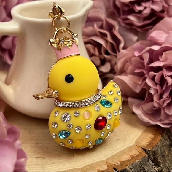 Accessories | Yellow Jeweled Duck With Crystals And Crown Keychain ...